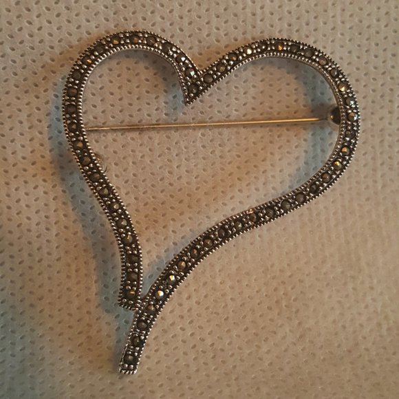Jewelry | Vintage Sterling Silver Marcasite Heart Pin | Poshmark